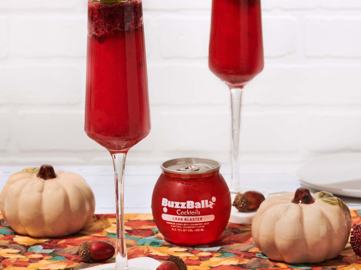 Easy Thanksgiving Cocktail: Sparkling CranBlaster - Buzzballz